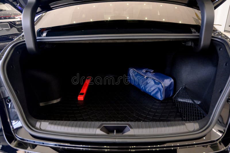 Large Black Empty Car Trunk. Open Car Trunk Close Up Stock Image ...