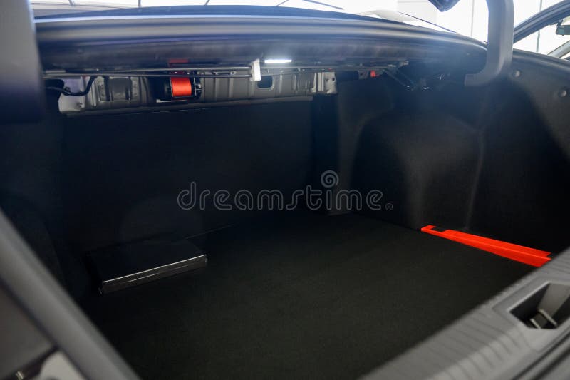 Large Black Empty Car Trunk. Open Car Trunk Close Up Stock Photo ...