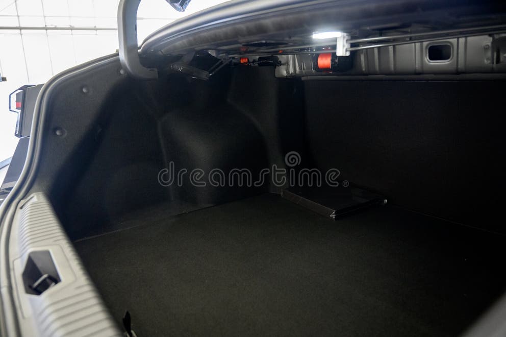 Large Black Empty Car Trunk. Open Car Trunk Close Up Stock Photo ...