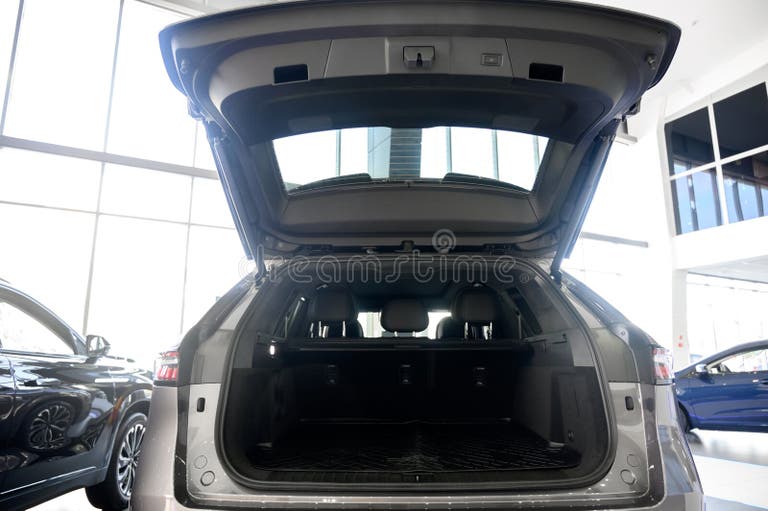 Large Black Empty Car Trunk. Open Car Trunk Close Up Stock Photo ...