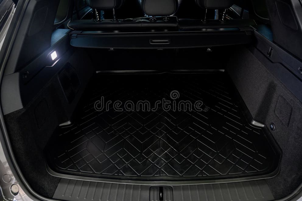 Large Black Empty Car Trunk. Open Car Trunk Close Up Stock Photo ...