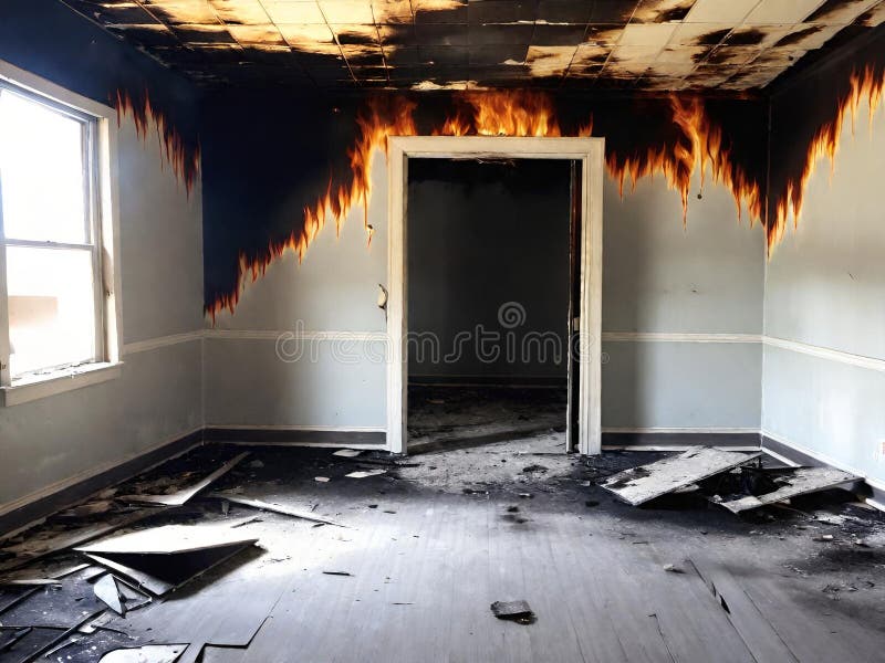 A Large Black Fire in a House Stock Illustration - Illustration of ...