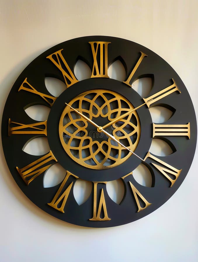 A Large Black and Gold Clock on a Wall Stock Image - Image of generated ...