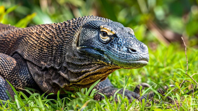 A Large Black Lizard is Sitting in the Grass Stock Image - Image of ...
