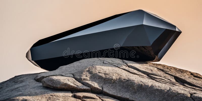 A Large Black Obsidian Crystal on a Rocky Surface. Stock Image - Image ...