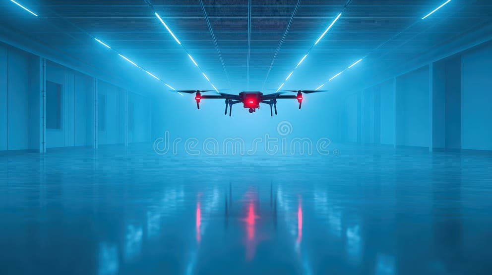 Large Black and Red Drone in a Dark Room, Glimpse into the Future of ...