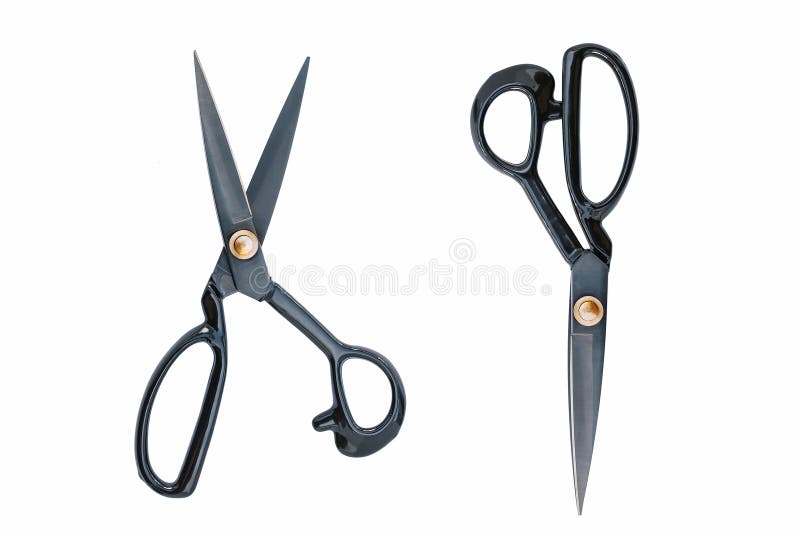 Large Black Scissors, Two Pairs, One Opened, One Closed, Isolated on ...