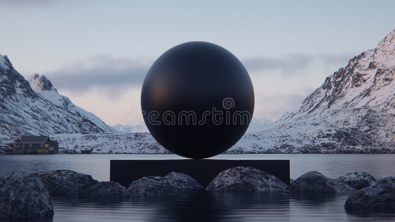 A Large Black Sphere Sits Atop a Black Rectangular Platform, with a ...