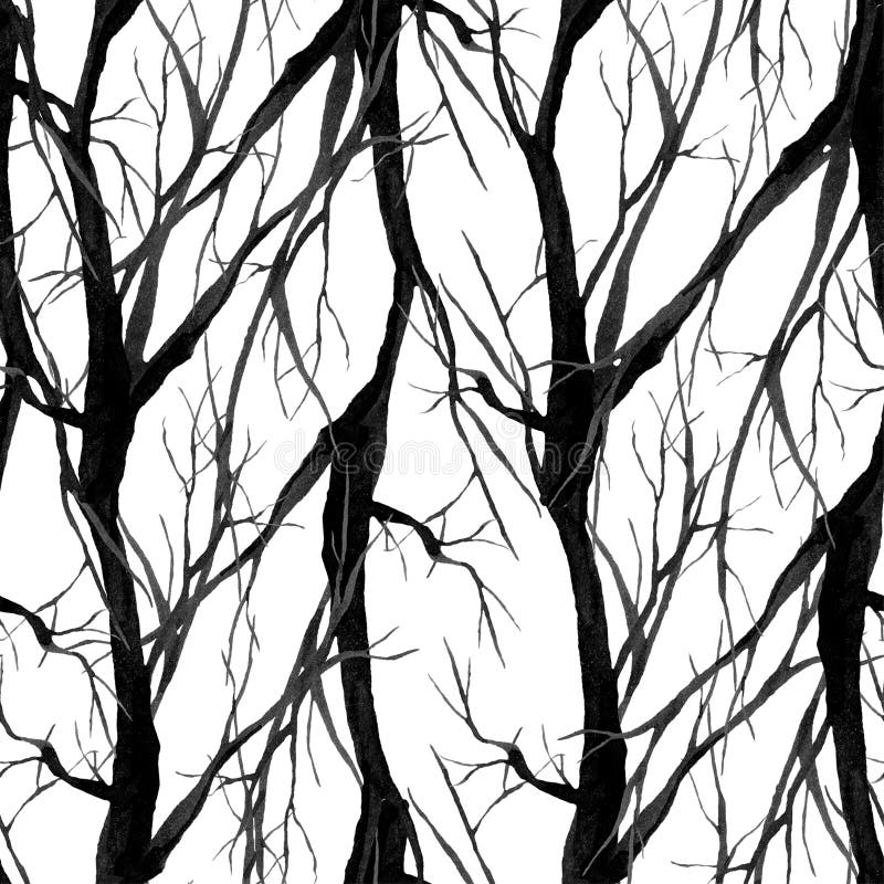 Large Black and White Branches, Seamless Pattern, Monochrome Watercolor ...