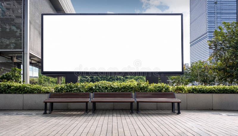 Large Blank Billboard Above Benches in Modern Outdoor Setting Stock ...