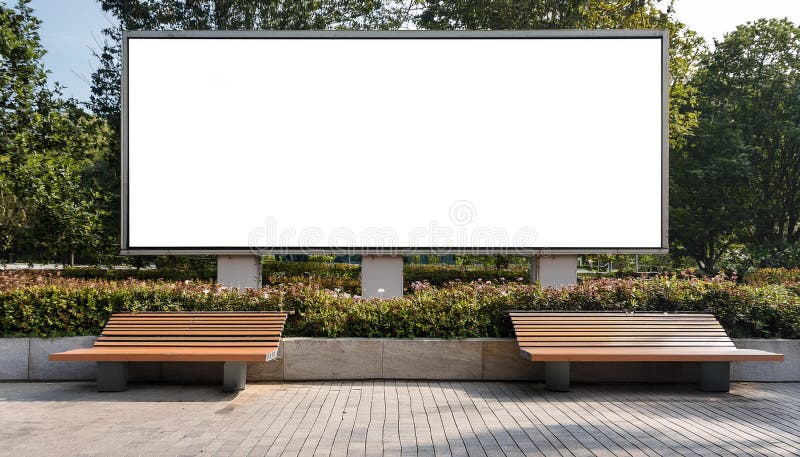 Large Blank Billboard Above Benches in Modern Outdoor Setting Stock ...