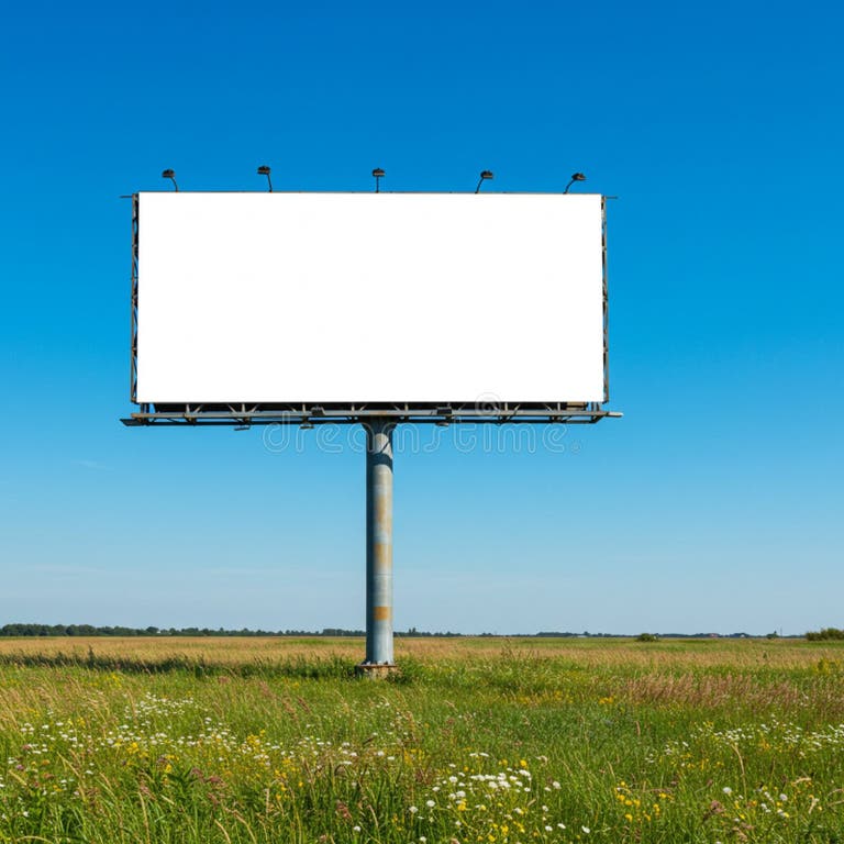 A Large Blank Billboard Elevated on a Metal Pole Stands in a Grassy ...