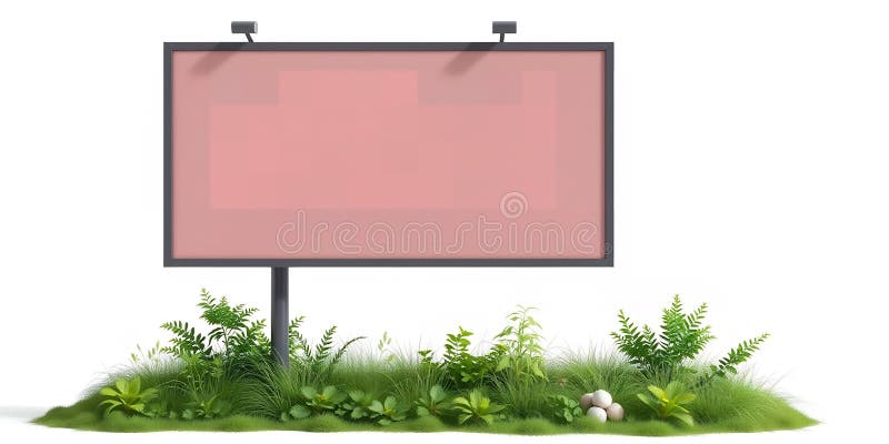 Large Blank Billboard on a Metal Pole Surrounded by Grass and Plants on ...
