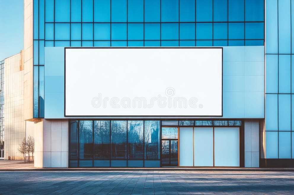 Large Blank Billboard on Modern Building with Glass Windows. Copy Space ...