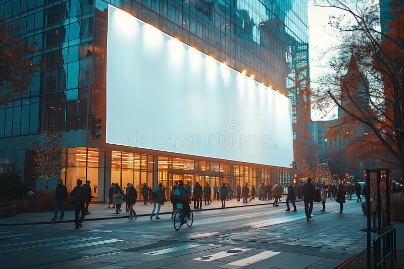 Large Blank Billboard on Modern Building in City at Dusk Stock ...