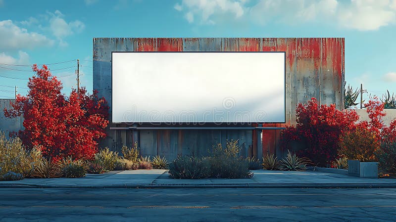 Large Blank Billboard Stands Against Rustic Backdrop with Vibrant Red ...
