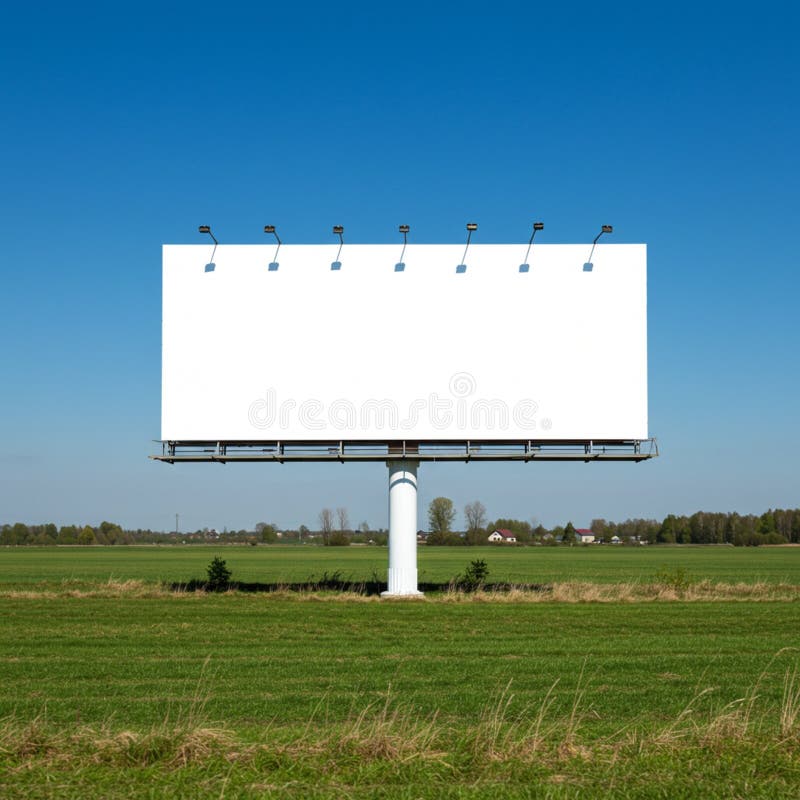 A Large Blank Billboard Stands in an Open Field Under a Clear Blue Sky ...
