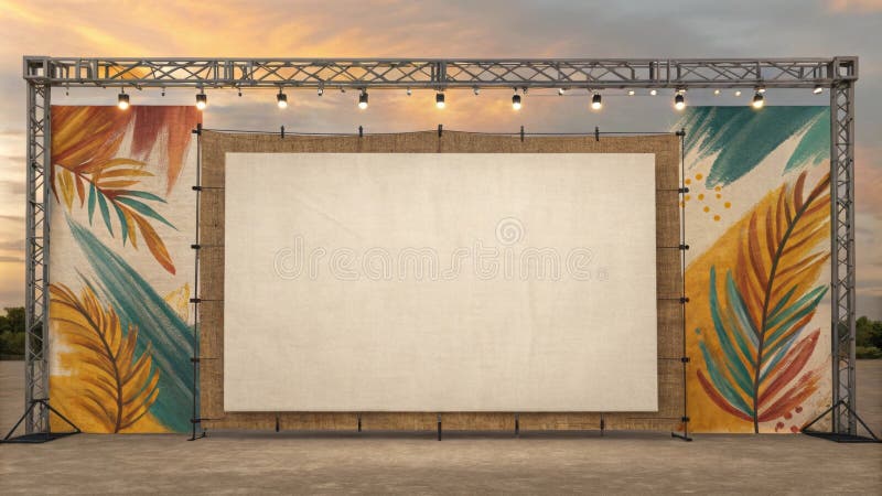 Large Blank Canvas Displayed on Outdoor Stage with Tropical Design at ...