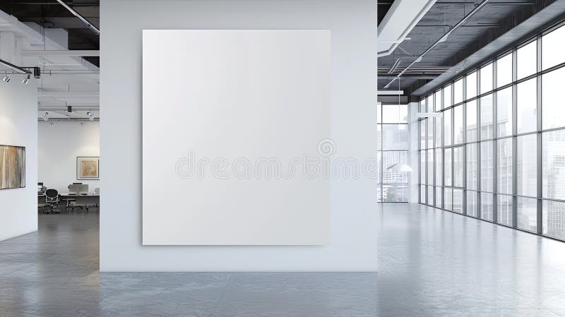 Large Blank Canvas Mounted on a White Wall in a Contemporary Office ...