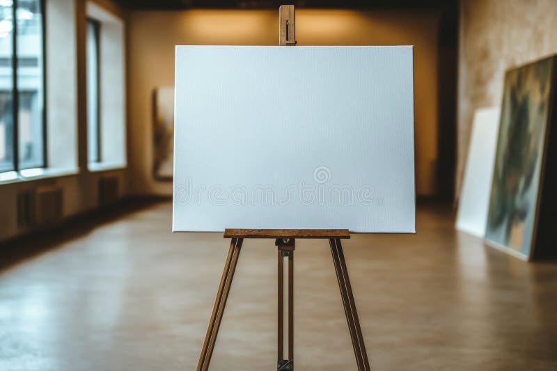 Large Blank Canvas on a Wooden Easel in a Minimalist Art Gallery with ...