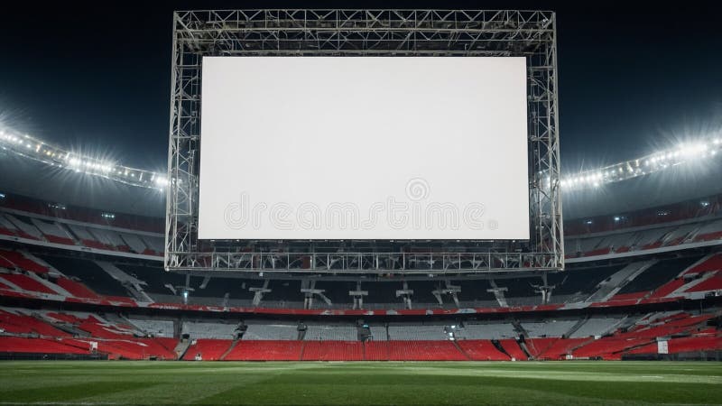 Large Blank Display Screen in an Illuminated Football Stadium for ...
