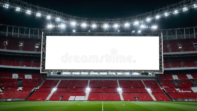 Large Blank Display Screen in an Illuminated Football Stadium for ...