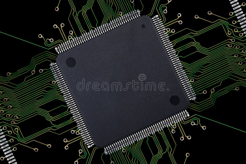 Large Blank Integrated Circuit with Connections on Black Background ...