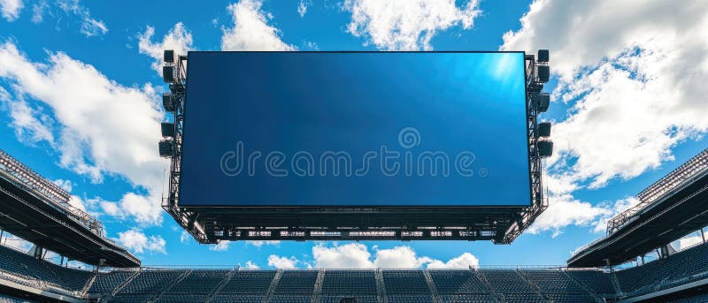Large Blank LED Scoreboard Hanging Above a Stadium with Blue Sky Stock ...