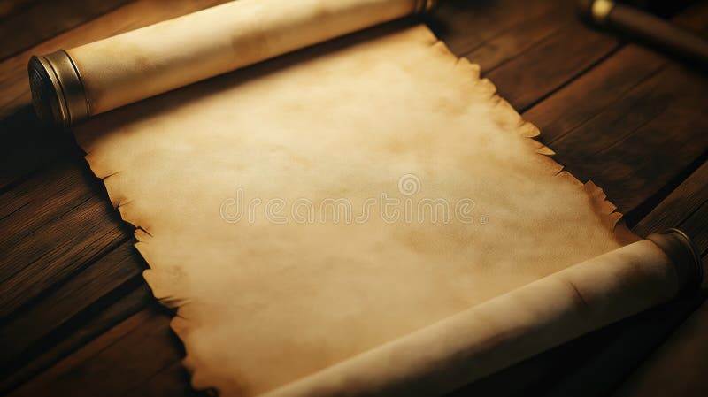 Old Parchment Scroll on a Wooden Table Stock Illustration ...