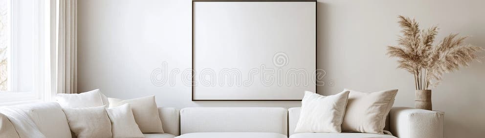A Large Blank Rectangular Frame with a Thin Black Border is Mounted on ...
