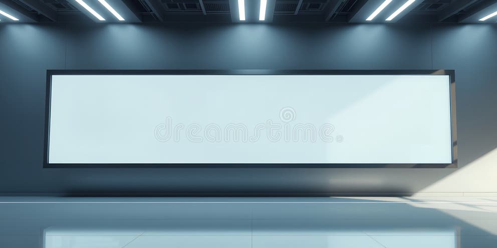 A Large Blank Rectangular Screen on a Wall in a Modern Interior with ...