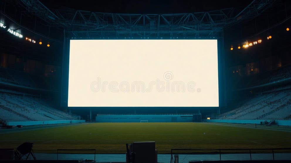 Large Blank Screen in a Dark Stadium at Night Stock Illustration ...