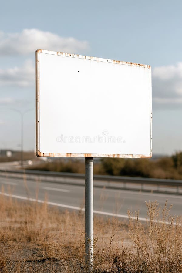 A Large Blank Signboard is Mounted on a Sturdy Metal Pole beside a Wide ...
