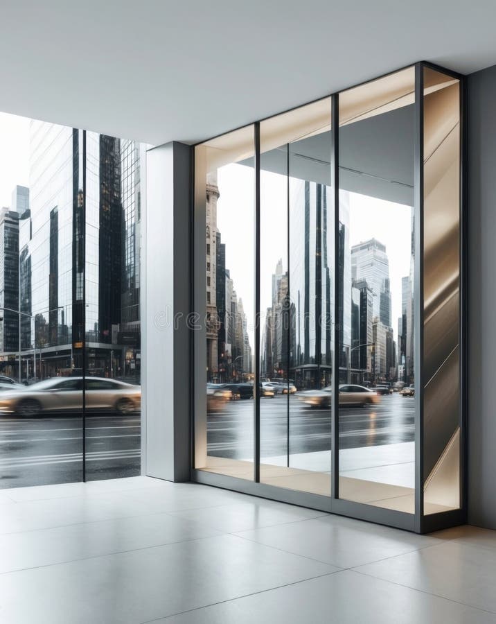 Large Blank Storefront Window Display Mockup with City Reflection ...