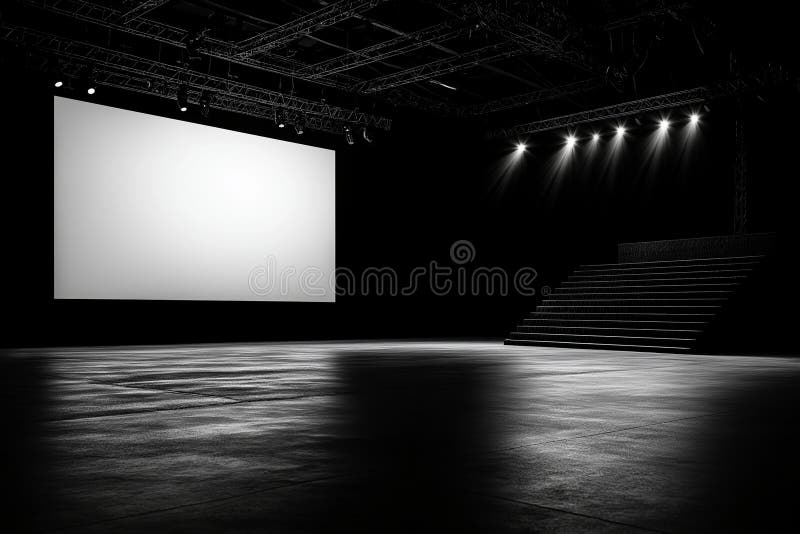 Large Blank Wall in Empty Exhibit Space Illuminated by Stage Lights ...