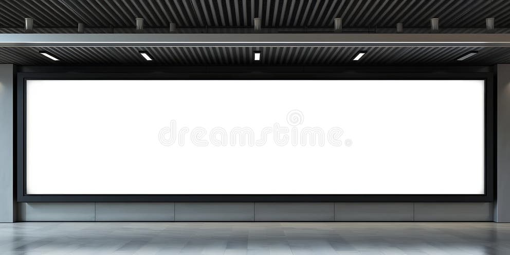 A Large Blank White Billboard in a Modern Interior with a Slatted ...