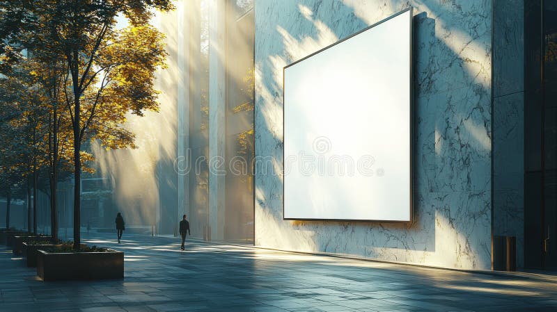 Large Blank White Billboard is Mounted on Clean Marble Wall in Modern ...