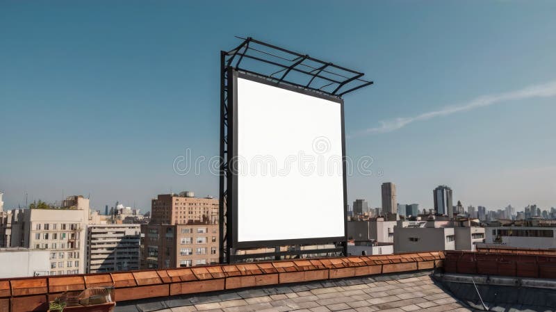 Large Blank White Rooftop Billboard Mockup Overlooking a Bustling ...