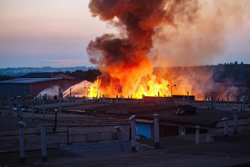 Large Blaze at Burning Industrial Building Stock Photo - Image of ...