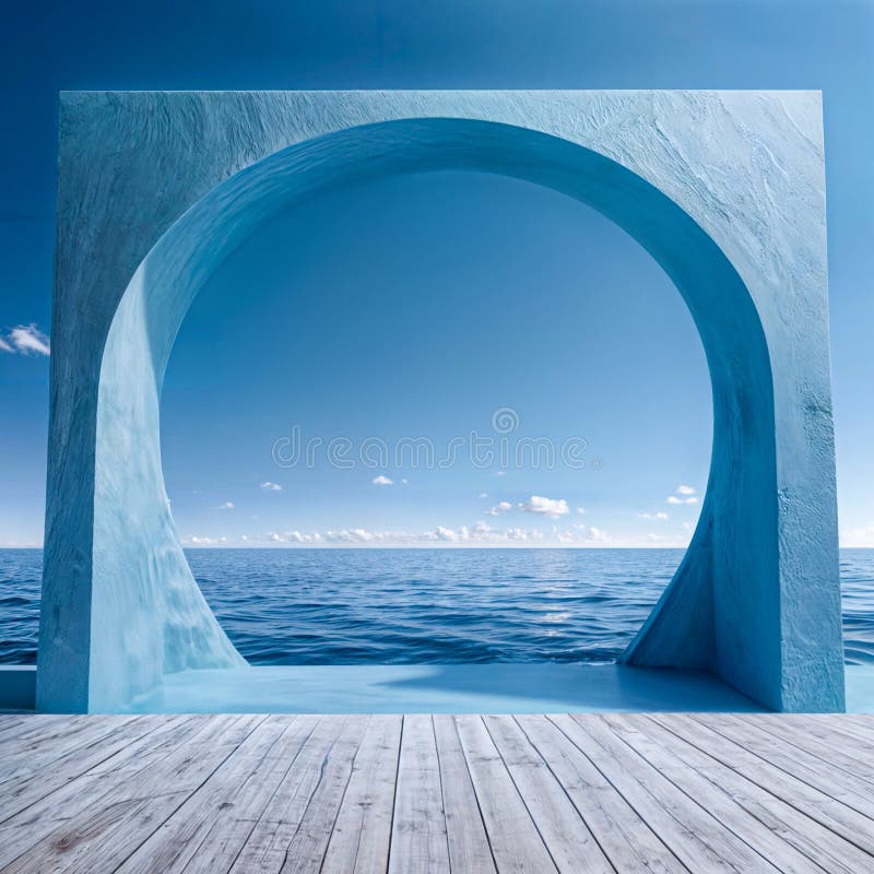 Large Blue Arch Against the Ocean with Sky and Clouds. Stock ...