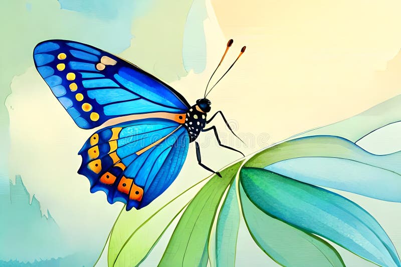 Large Blue Butterfly Close-up Stock Illustration - Illustration of ...