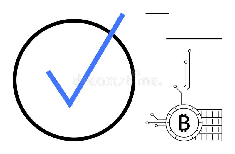 Blue Checkmark and Bitcoin Symbol Highlighting Verification and ...