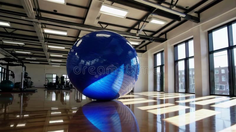 Large Blue Exercise Ball Footage in Spacious Gym Scene Stock Footage ...