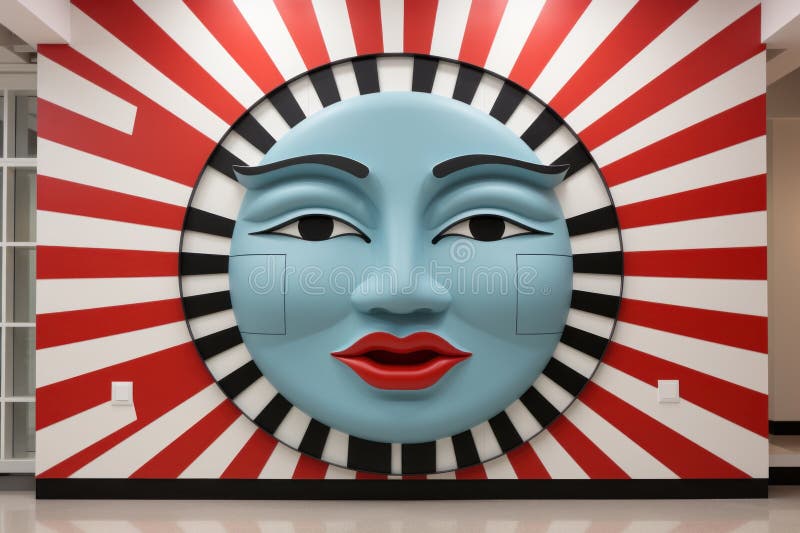 A Large Blue Face on a Red and White Wall. Generative AI Image. Stock ...