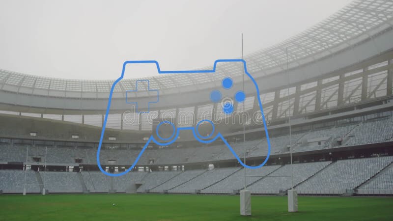 Large Blue Game Controller Outline Over Empty Stadium Seats and Field ...