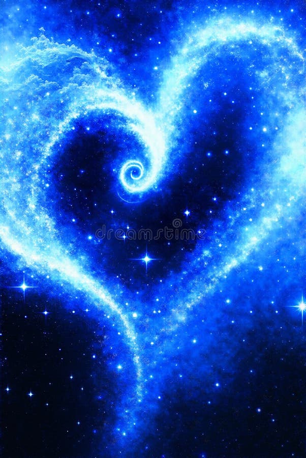 A Large Blue Heart Sharp Nebula in the Center of Space Scene Stock ...