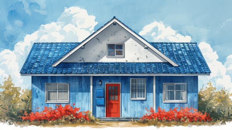 Large Blue House with Lots of Windows Stock Photo - Image of ...