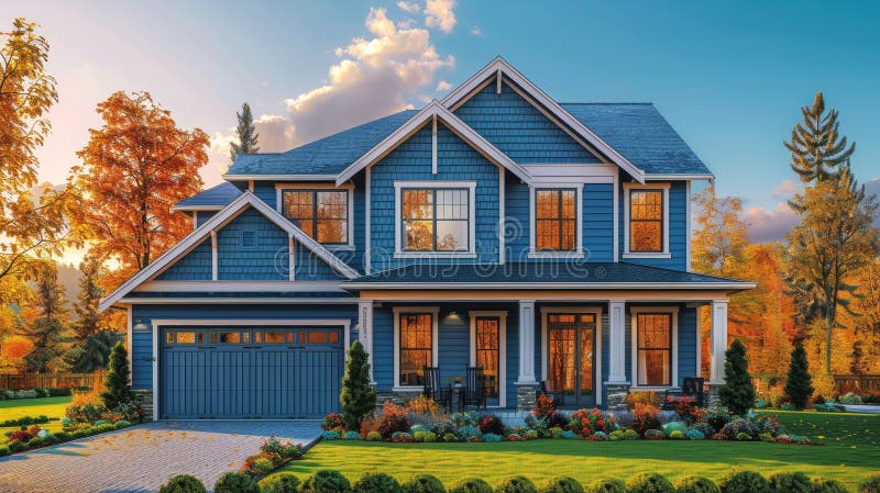 Large Blue House with Lots of Windows Stock Image - Image of interior ...