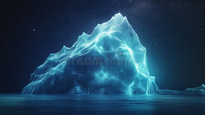 A Large Blue Ice Block Floating in the Ocean. Neural Network Concept ...