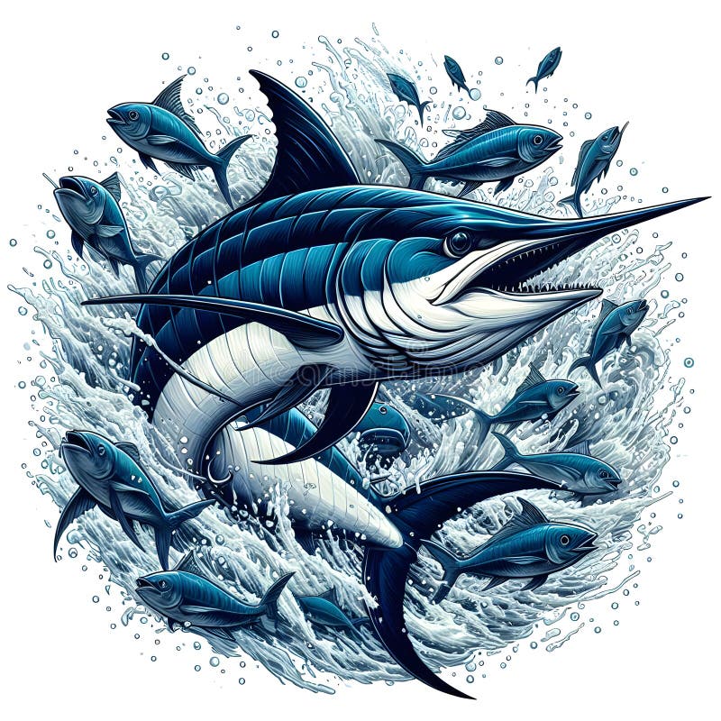 A Large Blue Marlin Fish with Brown Spots Jumps Out of the Water ...